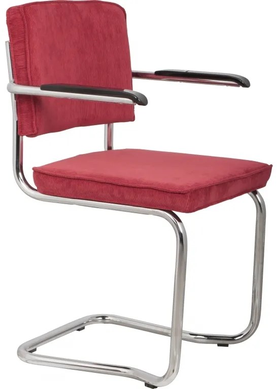 Židle ZUIVER RIDGE KINK RIB s područkami, červená