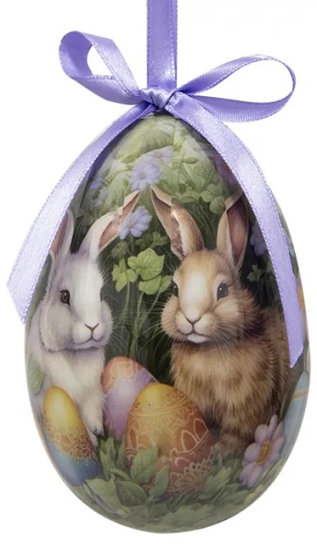 Sada 6 ks modro-fialová velikonoční vajíčka se zajíčky II – 7x10 cm