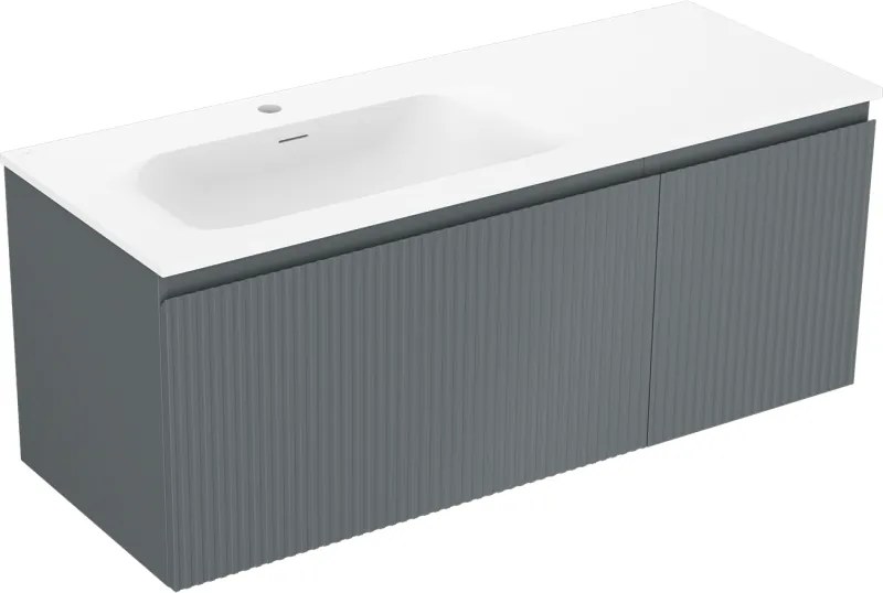Mexen Rivel, koupelnová skříňka 120 cm s umyvadlem Vela vlevo, 1S, 1D, drážkovaná, grafitová matná/bílá matná, 91A23-12047-3-BBFF66-W23L01