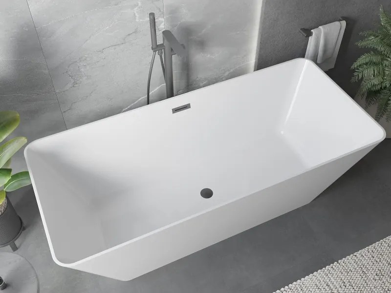 Mexen Velo Slim, volně stojící vana 170 × 75 cm, bílá lesklá, grafitový přepad, 52811707500-95