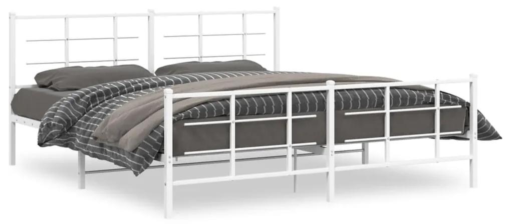 Kovový rám postele s hlavovým a nožním čelem bílý 180 x 200 cm,  355632