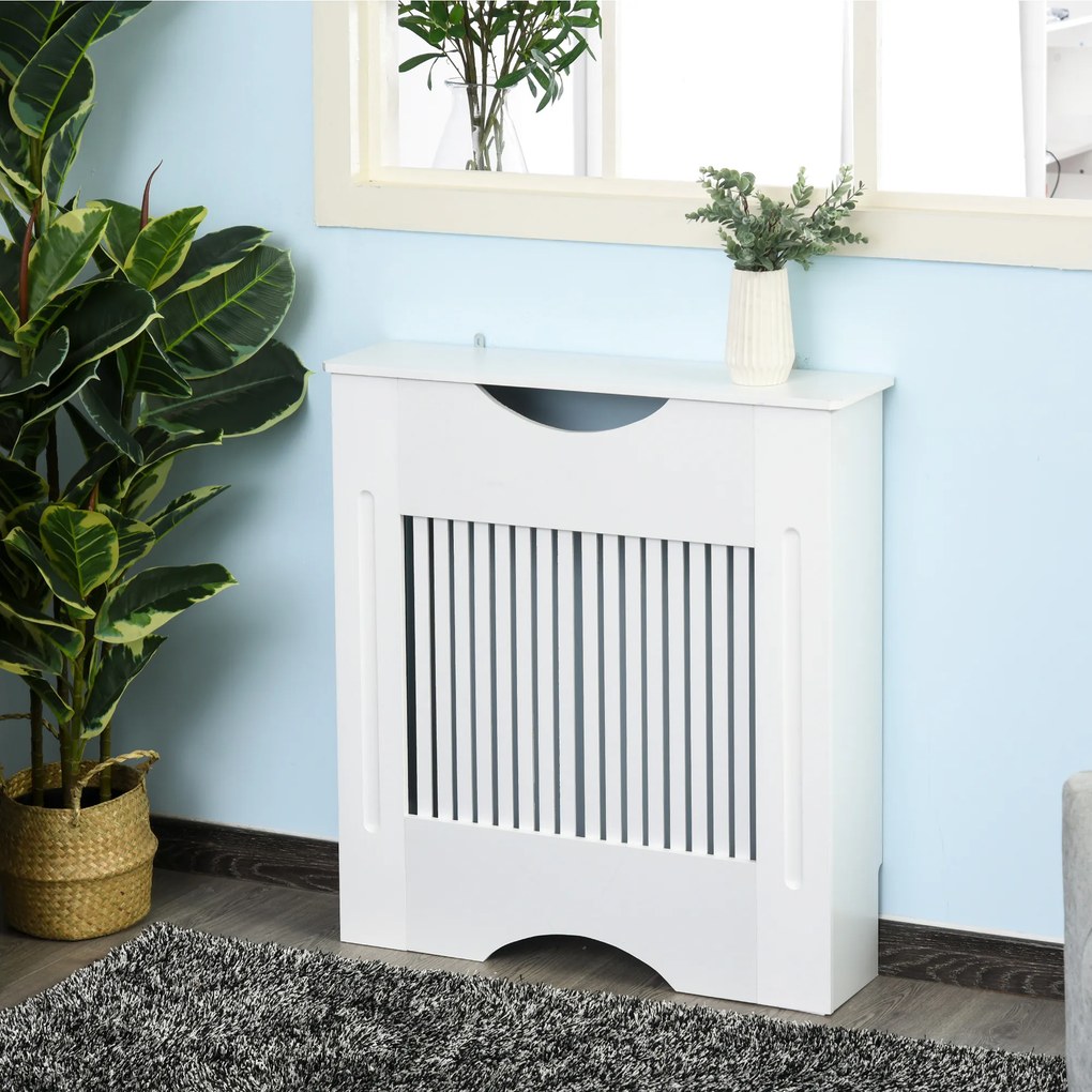 HOMCOM Kryt Radiátoru 78x19x82 cm Moderní MDF Kryt Radiátoru se Skladem Zatížení 10 kg a Protipádovým Zařízením pro Obývací Pokoj Ložnici Bílý