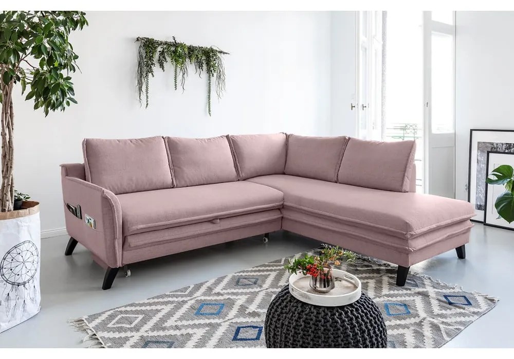 Pudrově růžová rozkládací rohová pohovka Miuform Charming Charlie L, pravý roh