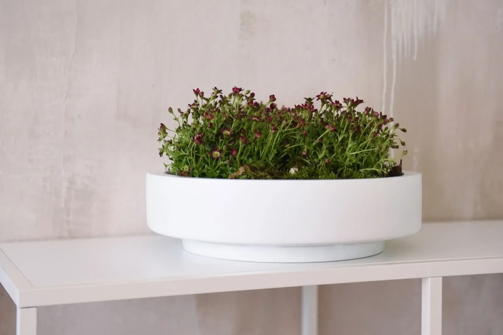 Mísa na květiny ESCADA LOW, sklolaminát, Ø 37 cm, bílá