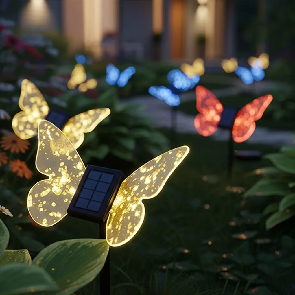 Exteriérové solární zapichovací svítidlo Butterfly, RGB