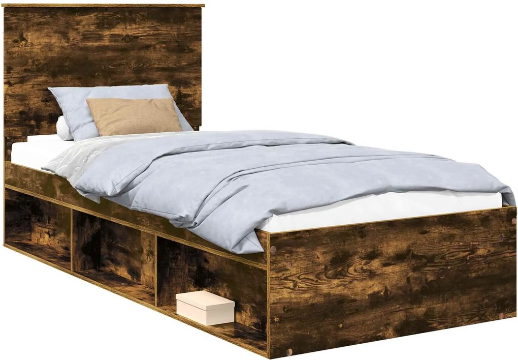 Rám postele s čelo Kouřový dub 90 x 190 cm Masivní borové dřevo 3409403