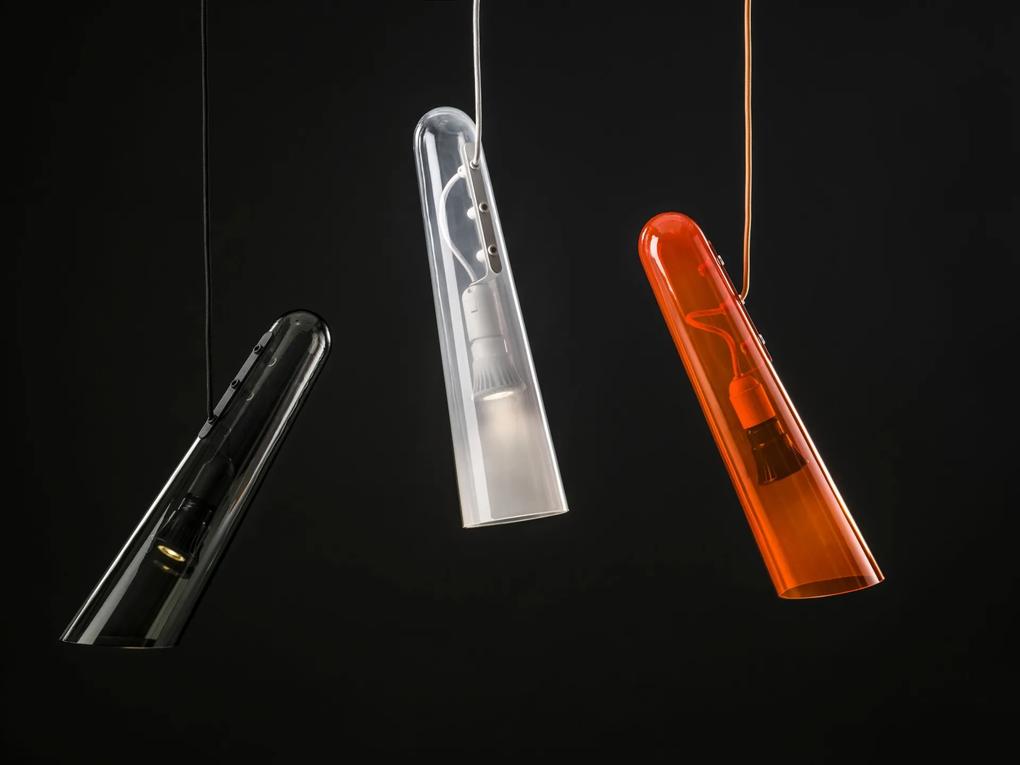 Závěsné svítidlo Brokis Flutes 30° PC978 Povrch Montury: kov - oranžový matný komaxit, Barva skla: oranžová - transparentní sklo, Baldachýn: Trimless – kabelová verze – černá struktura