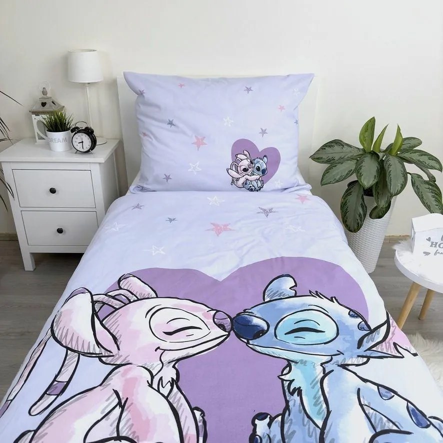 Jerry Fabrics Bavlněné povlečení 140x200 Lilo and Stitch Heart heather povlak na polštář 70x90 JF 24