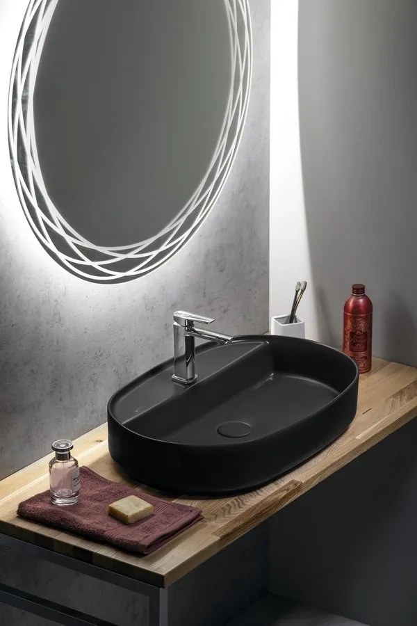 Isvea Isvea, INFINITY OVAL keramické umyvadlo na desku, 60x40cm, černá matná, 10NF65060-2N
