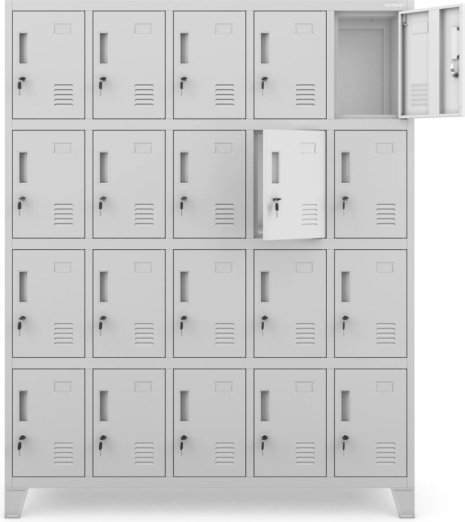 Šatní skříň s 20 uzamykatelnými boxy, šedá, 1360x1720x450 mm: ROBERT