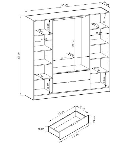 Šatní skříň Kelly 4D 206 cm se zrcadlem dub artisan