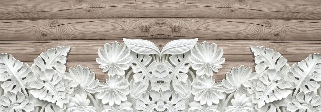 Fototapeta - Alabastrově bílé květiny na dřevěných prken (152,5x104 cm)