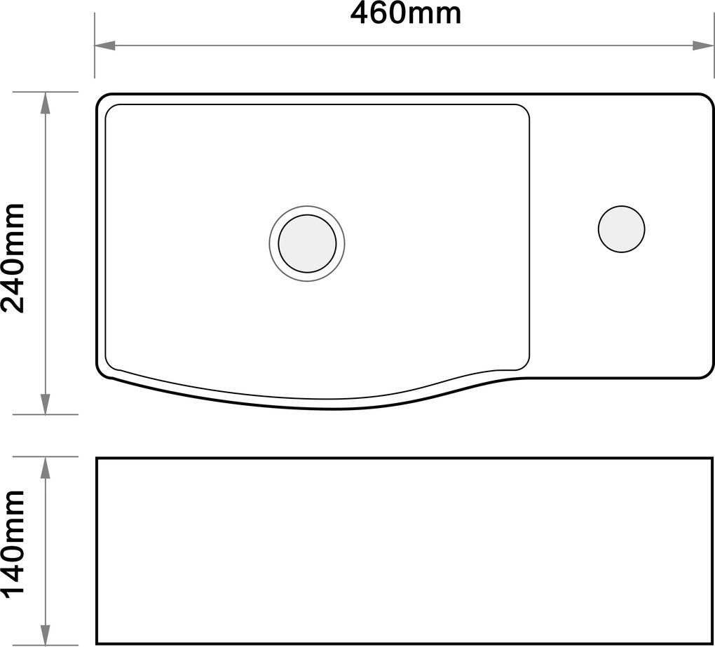 Erga Winona R, závěsné/pultové umyvadlo 460x240x140 mm, pravé, bílá lesklá, ERG-V03-9528L-WH