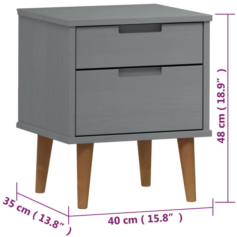 Noční stolek MOLDE šedý 40 x 35 x 48 cm masivní borové dřevo - Default Title