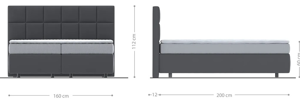 DELIFE Čalouněná postel Dream-Fine 160x200 cm mikrovlákno šedá s taštičkovou pružinovou matrací a visco topperem