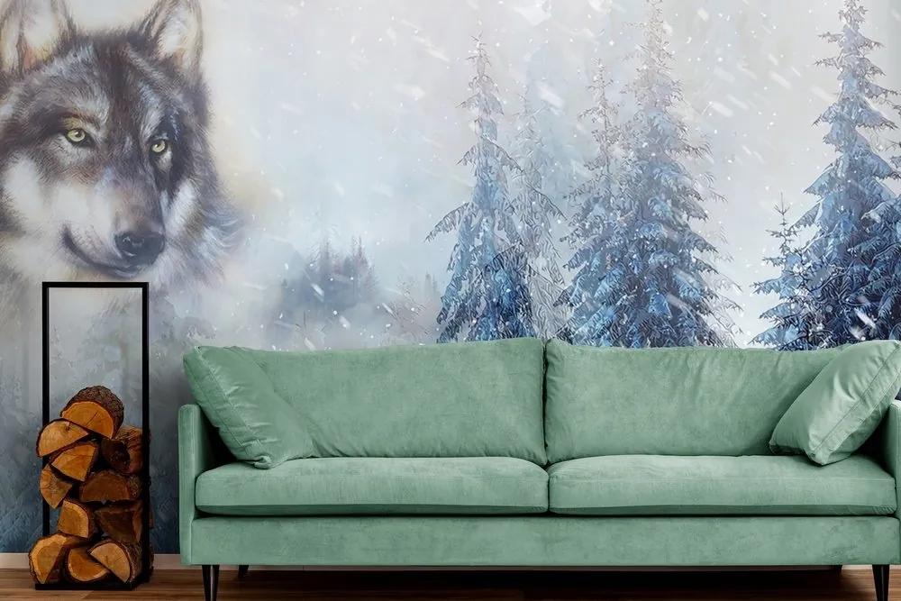 Samolepící tapeta vlk v zasněžené krajině - 150x100
