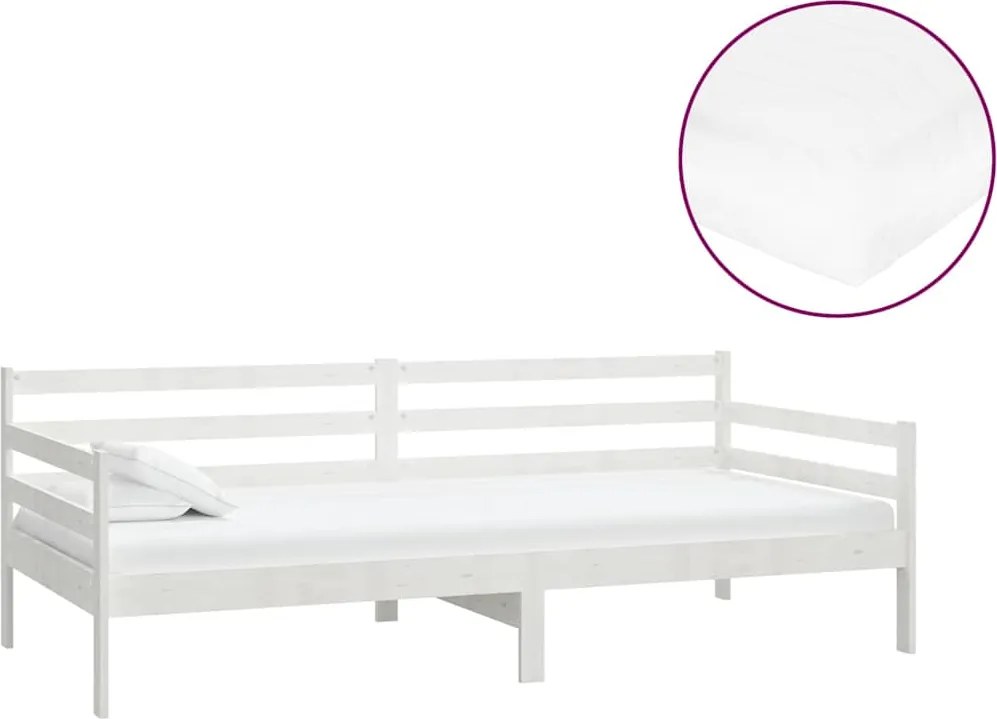 Válenda s matrací 90 x 200 cm bílá masivní borové dřevo 3083585