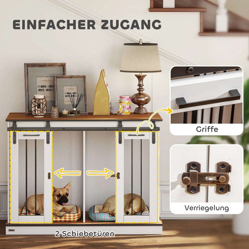 PawHut Klec pro psy se 2 dvířky, box pro psy, přepravní box pro psy, rustikální design, uzamykatelný, bílá barva