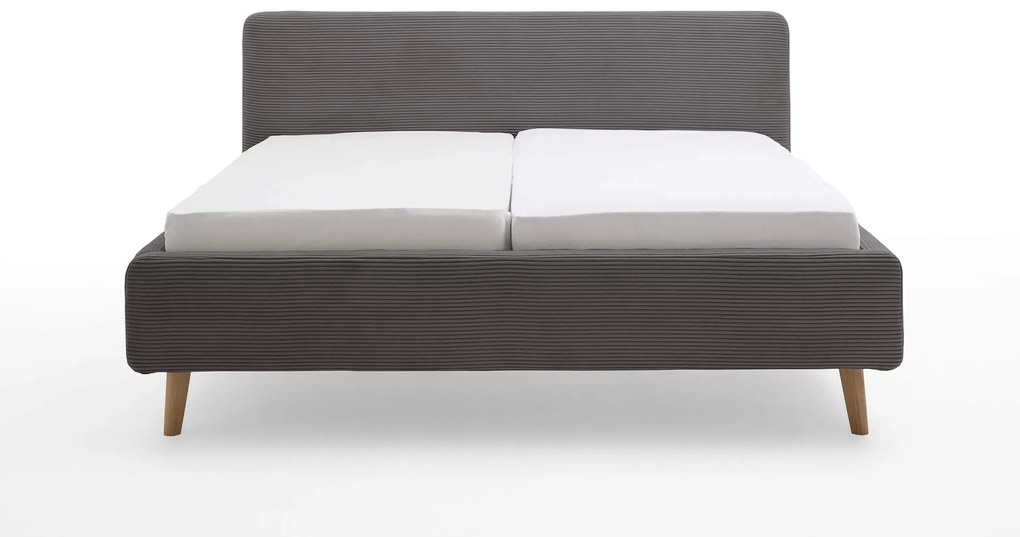Čalouněná postel taupe s úložným prostorem 140 x 200 cm manšestr šedá MUZZA