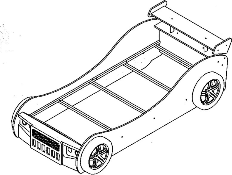 Dětská závodní postel Energy 90x200 cm, modré auto s osvětlením