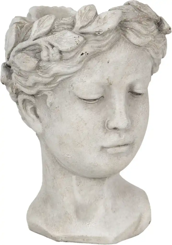 Šedý betonový květináč hlava ženy - 16*15*21 cm | BIANO