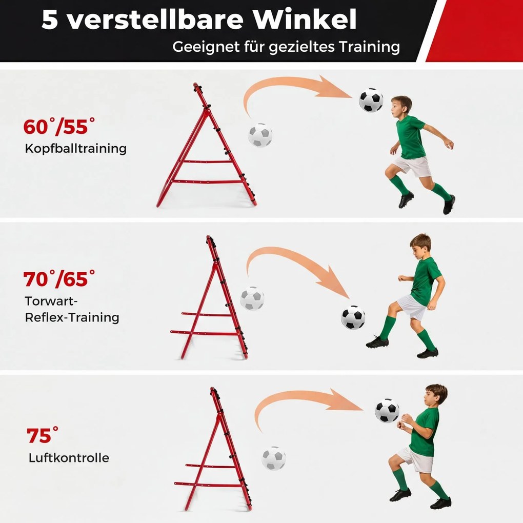 Costway Odrážedlo pro fotbal s 5 Nastavitelnými úhly Skládací odrazová síť
