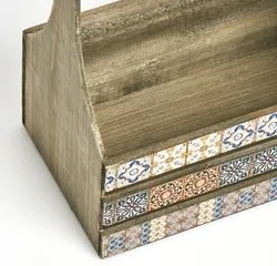Dřevěná bedýnka s madlem Zeller s dekorem mozaika