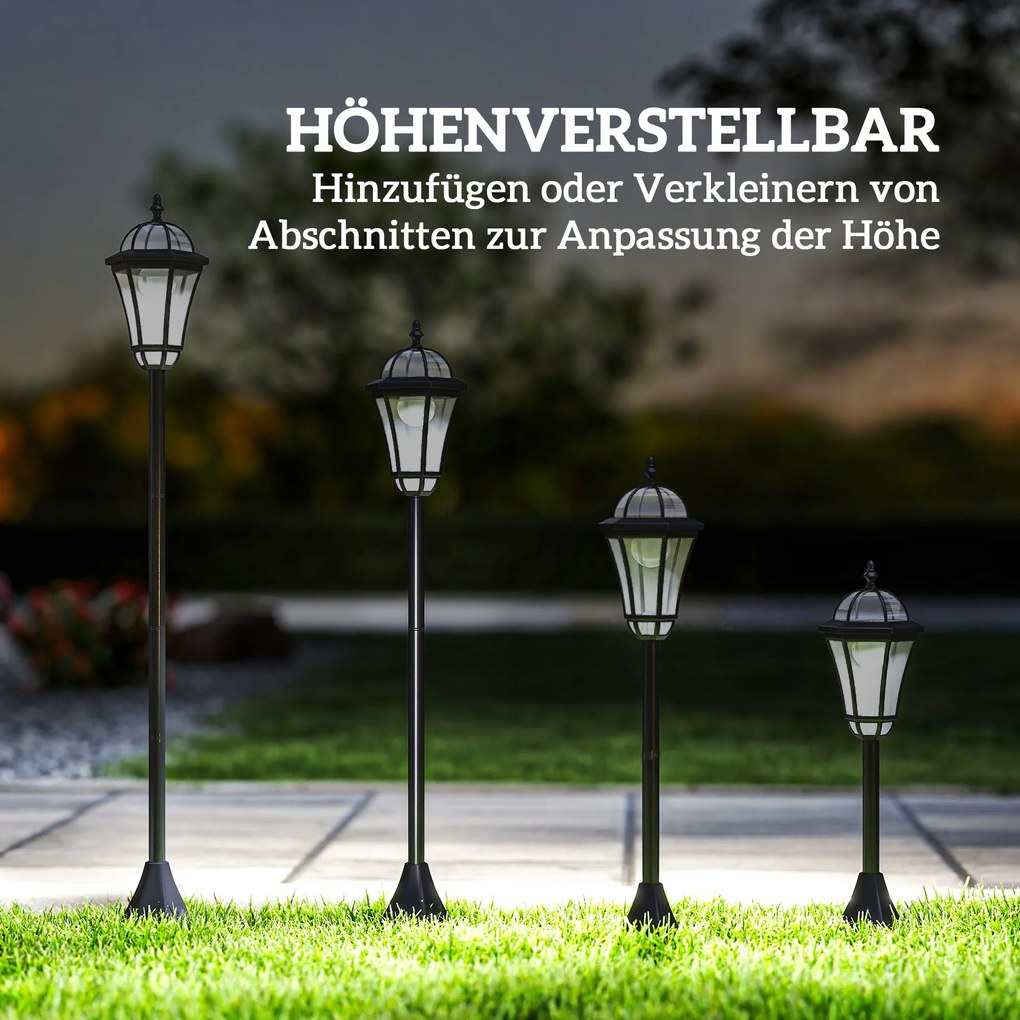 Outsunny 2-st solární pouliční světlo LED, IP44, ABS, Ø18,5 x H129 cm, úsporný režim, vodotěsné, zahradní světlo s nerezovou ocelí, černé