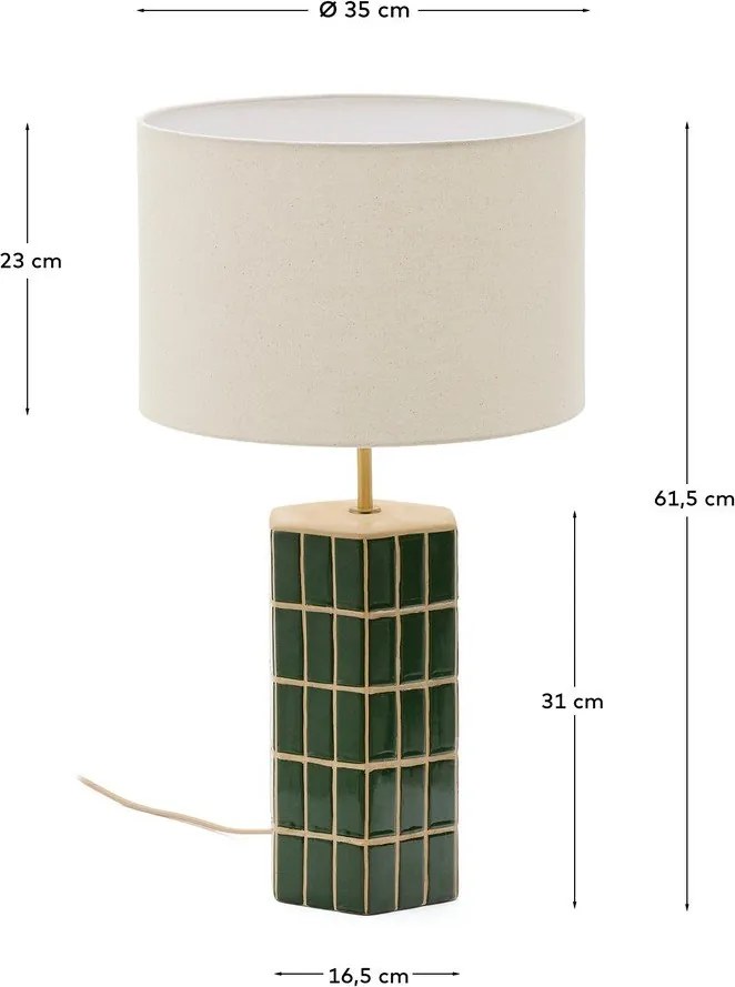 Zelená/krémová stolní lampa s textilním stínidlem (výška 61,5 cm) Rue – Kave Home