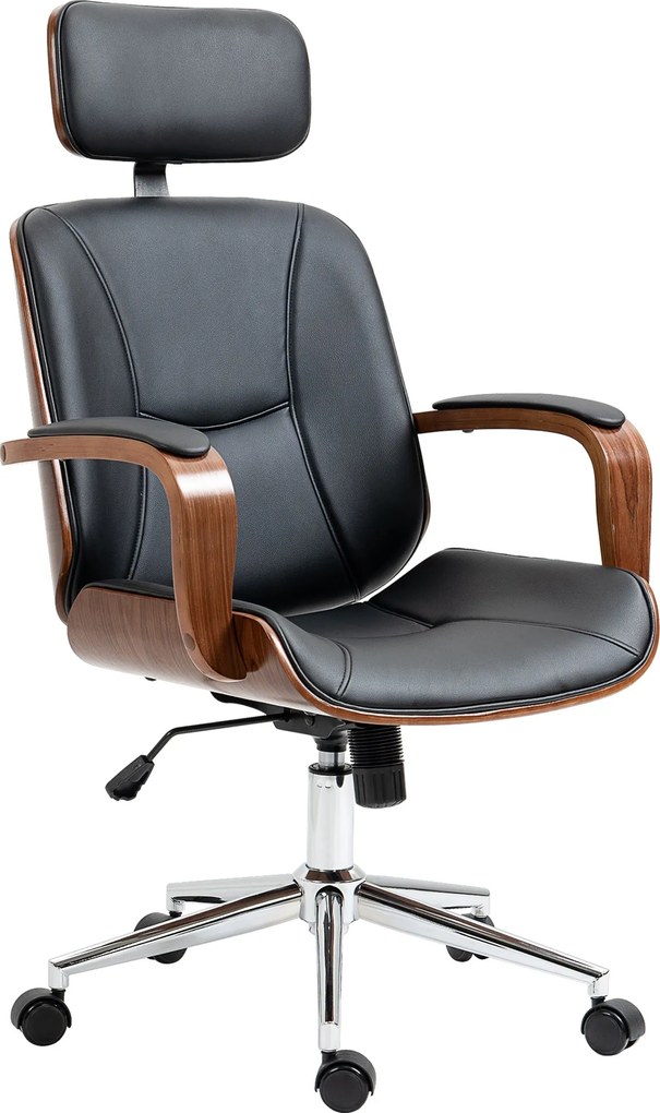 Ergonomická kancelářská židle Vinsetto s otočnou deskou a PU koženým potahem, s odnímatelným opěradlem, nastavitelnou výškou a naklápěcí funkcí 63x62x