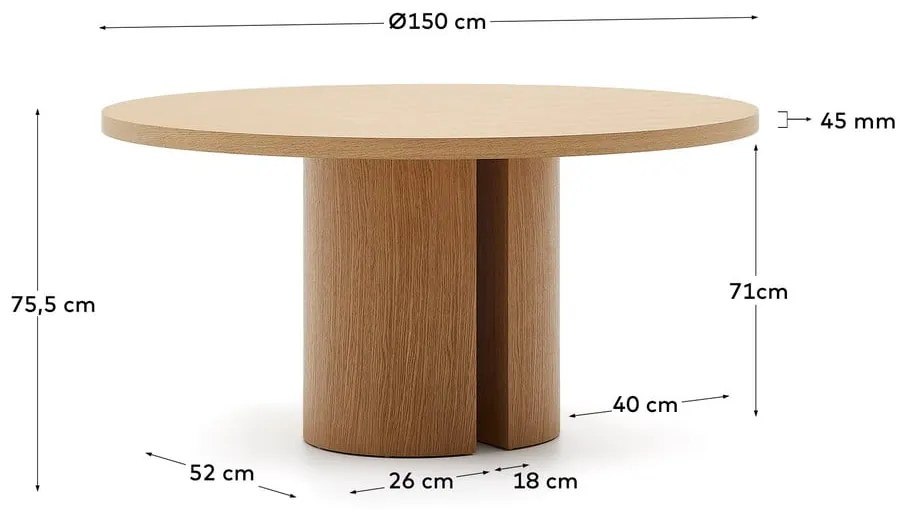 Kulatý jídelní stůl v dekoru dubu ø 150 cm Nealy – Kave Home