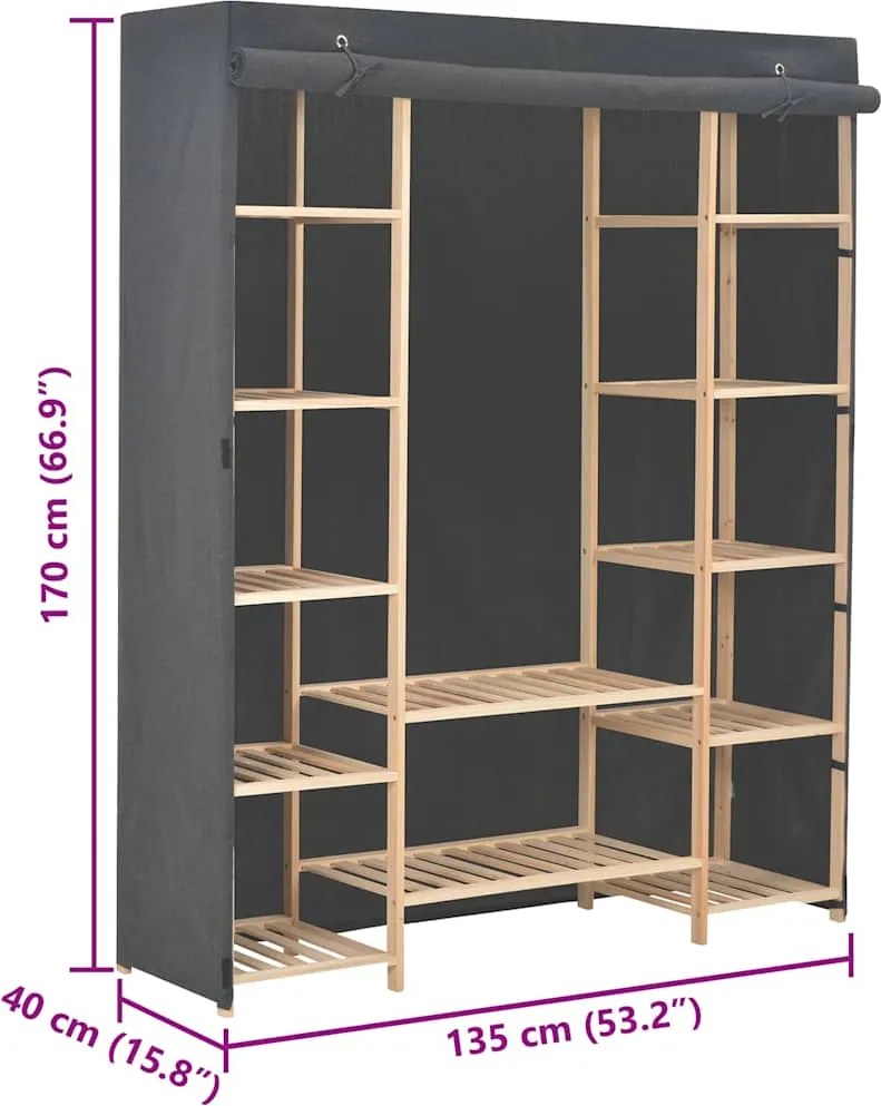 Šatní skříň šedá 135 x 40 x 170 cm textil 248197