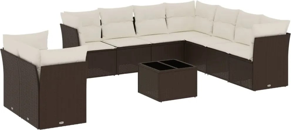 10dílná zahradní sedací souprava s poduškami hnědá polyratan 3217853