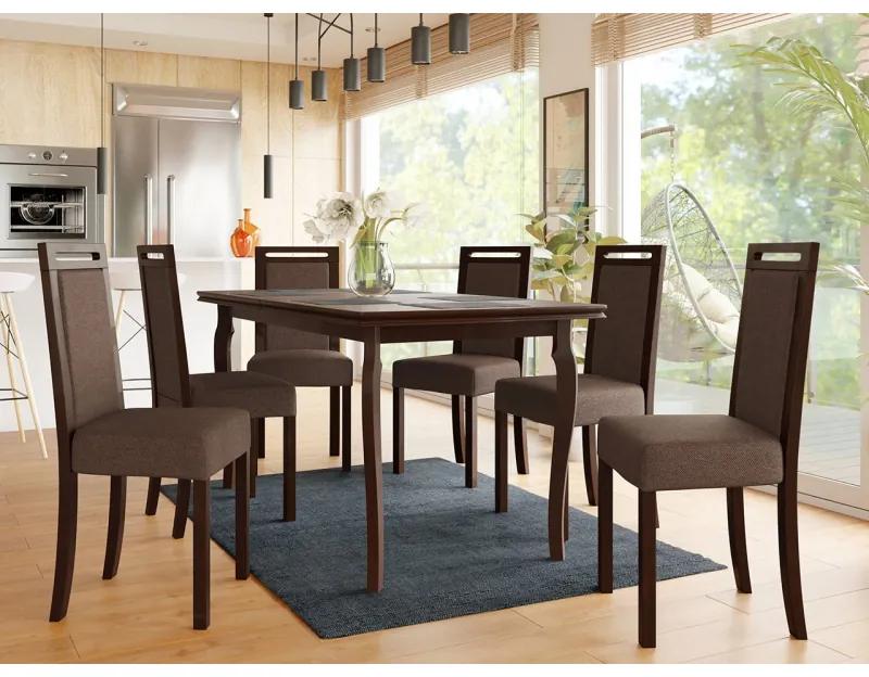 Rozkládací jídelní stůl se 6 židlemi AL21, Barva dřeva: ořech, Potah: 25x - Paros 2