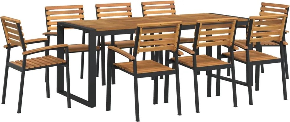 9dílný zahradní jídelní set masivní akáciové dřevo a kov 3155413