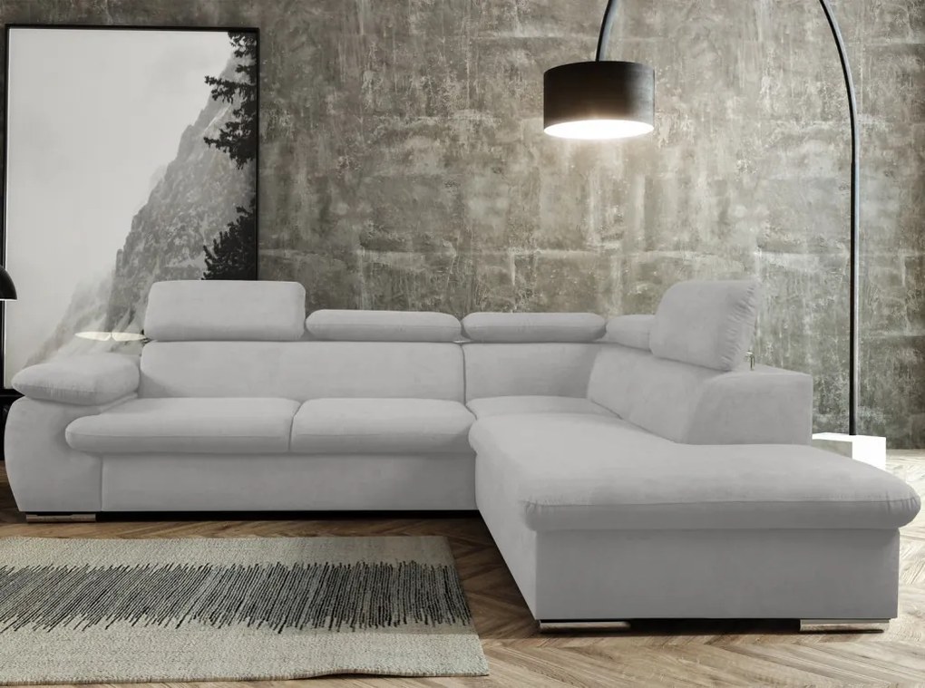 Rohová sedací souprava Viera, světle šedá strukturovaná látka, pravý roh