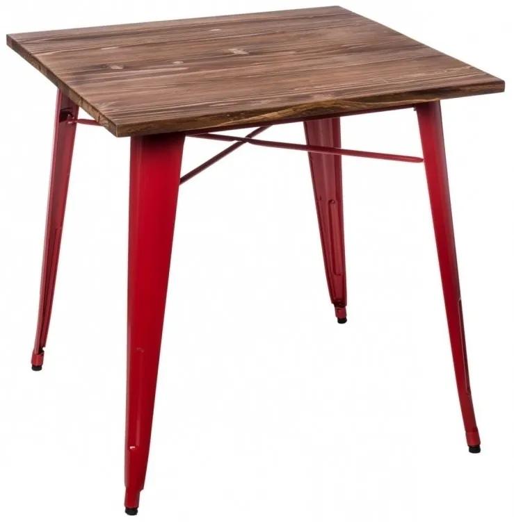 Jídelní stůl Tolix 76x76, červená/ořech