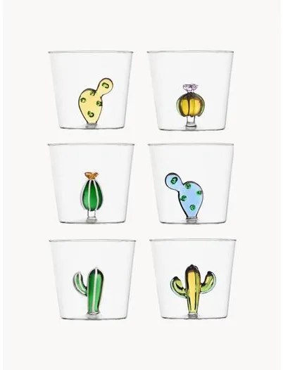 Sada ručně vyrobených sklenic na vodu Desert Plants, 6 dílů