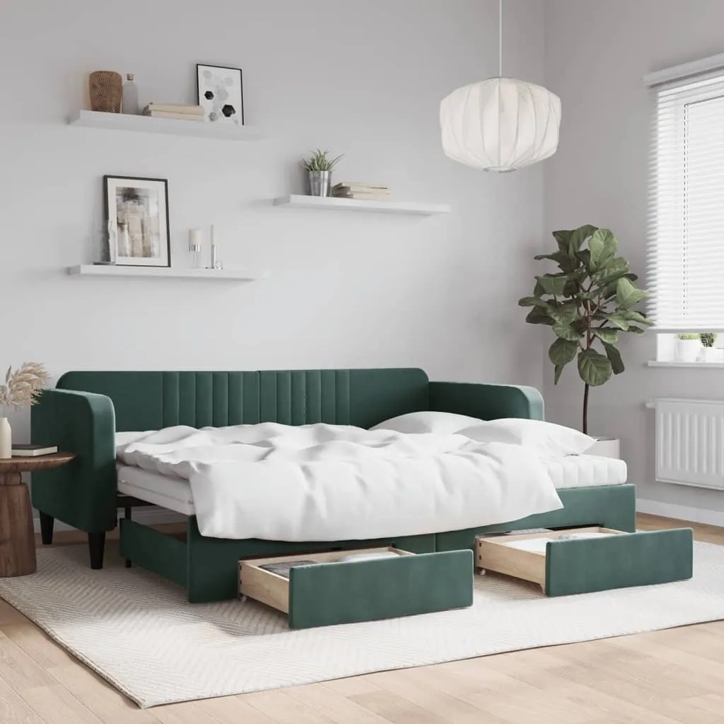 Válenda s přistýlkou a zásuvkami tmavě zelená 80 x 200 cm samet 3197130