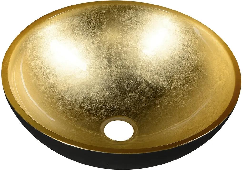 MURANO BLACK-GOLD skleněné umyvadlo kulaté 40x14 cm, černá/zlatá (AL5318-77) SAPHO