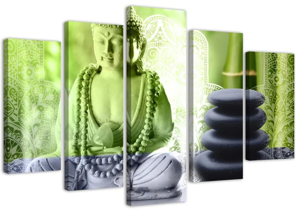 Obraz na plátně pětidílný Buddhovy kameny zelené - 200x100 cm