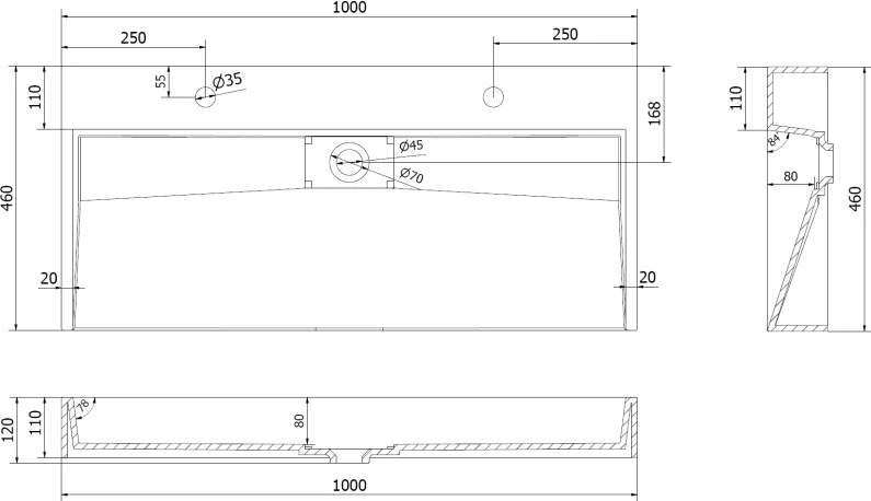 Mexen Ava, umyvadlo na desku z konglomerátu 2/O 100 x 46 cm, černá matná, 23011072