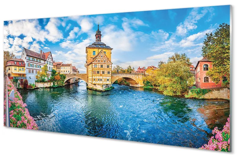 akrylový obraz Německo staré město říční mosty 125x50 cm