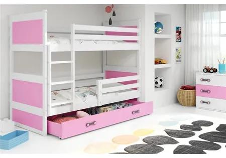 Dětská patrová postel RICO 190x80 cm Bílá Ružové