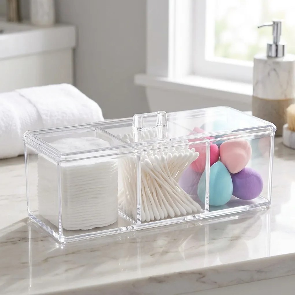 5Five® Průhledný box s víkem Selena, 3 přihrádky, 22,8 x 9,5 x 8,3 cm