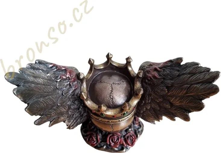 Lebka krále s korunou a křídly – gotická dark fantasy dekorace, originální dárek WU77632A4