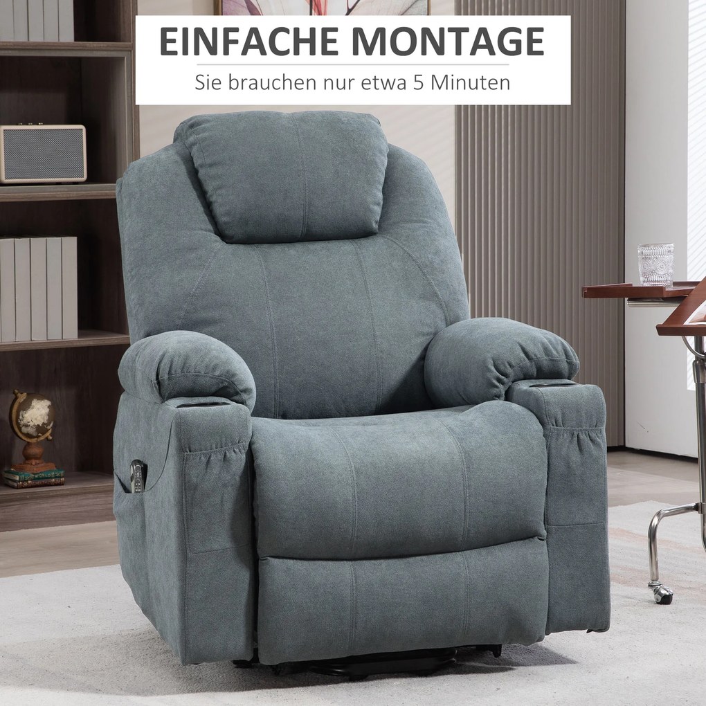 Masážní křeslo HOMCOM, elektrické, s 8 masážními body, s funkcí polohování, s funkcí vyhřívání, pěnové, 90x101x107cm, tmavě šedé | Aosom