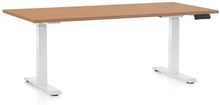 Výškově nastavitelný stůl OfficeTech D, 140 x 80 cm - bílá podnož Barva: Dub