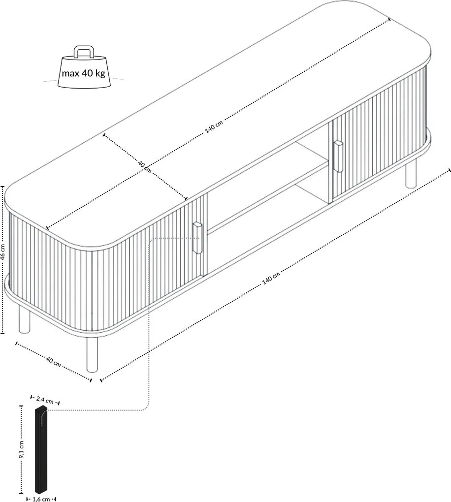 TV stolek SCAVA, drážkovaný, 140 x 40 x 46 cm