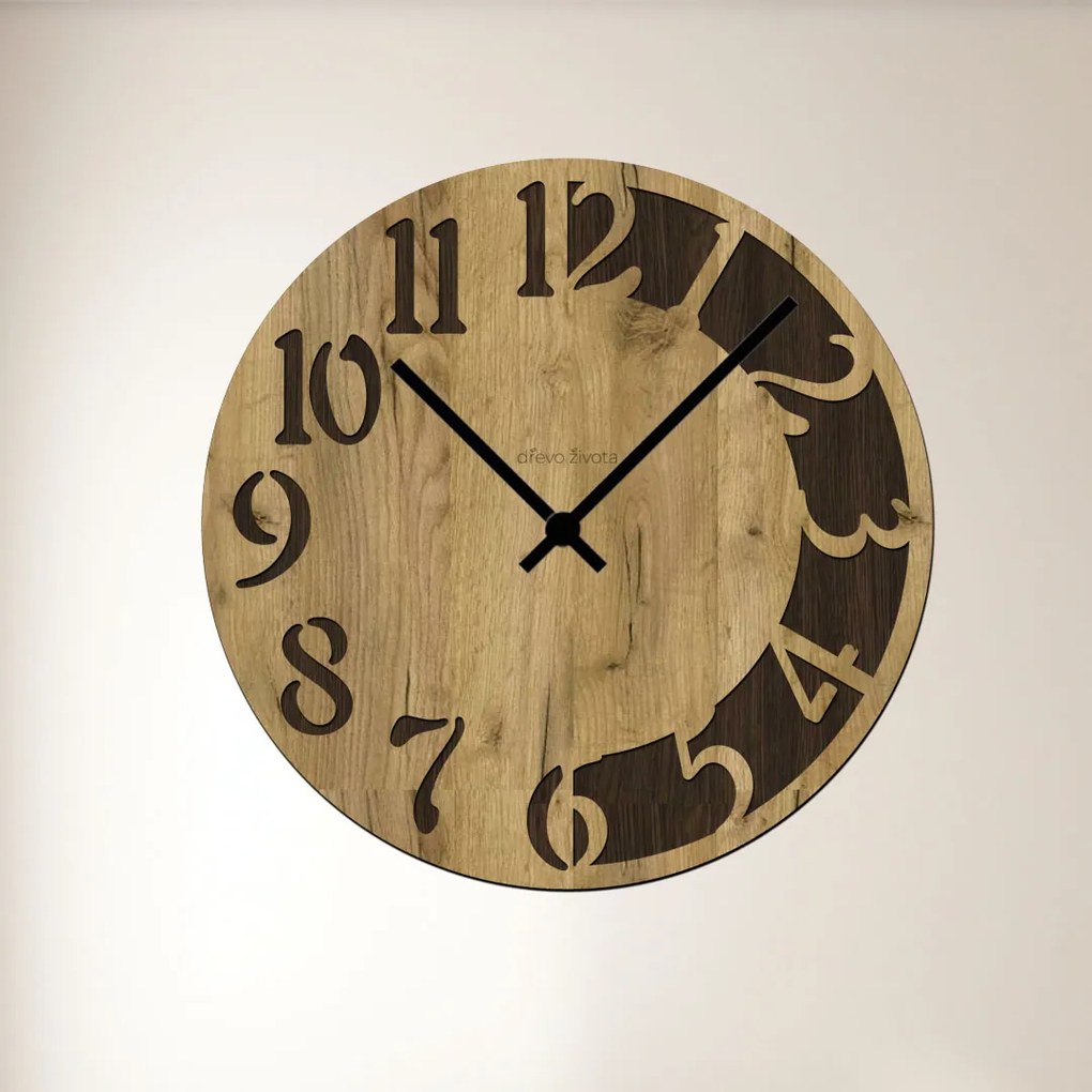 dřevo života Nástěnné hodiny CLOCK Zvolte barvu dekoru: Dub zlatý, Zvolte velikost hodin (cm): 60x60, Barva ručiček: Černé